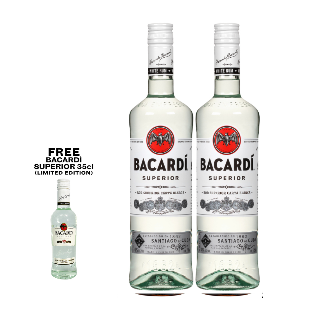 Bacardi Superior Rum 75cl (2 bottles) with FREE Bacardi Superior 35cl – Singlemalt.ph