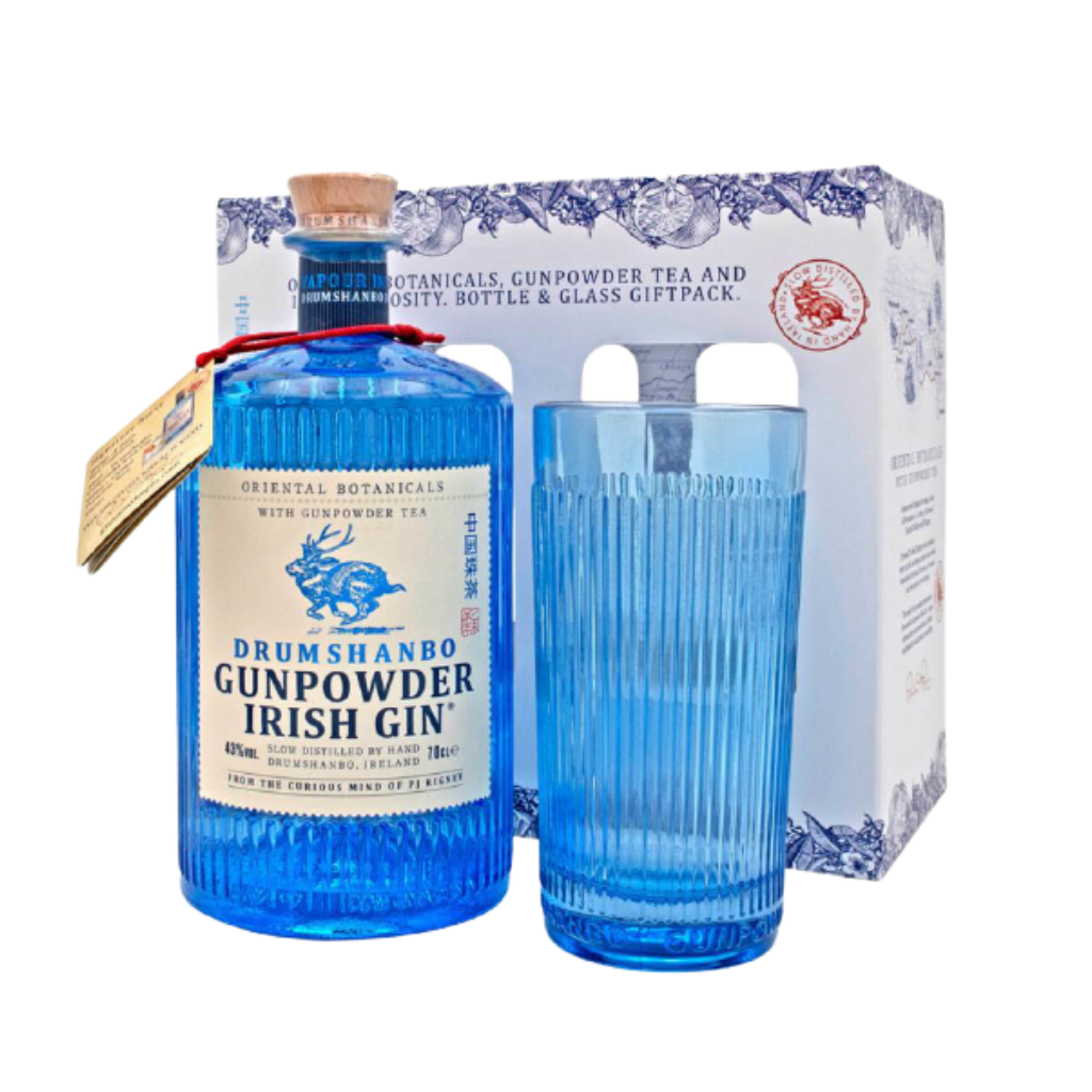 Drumshanbo Gunpowder Irish Gin Blue Bottle with Glass Gift Set 70cl ...